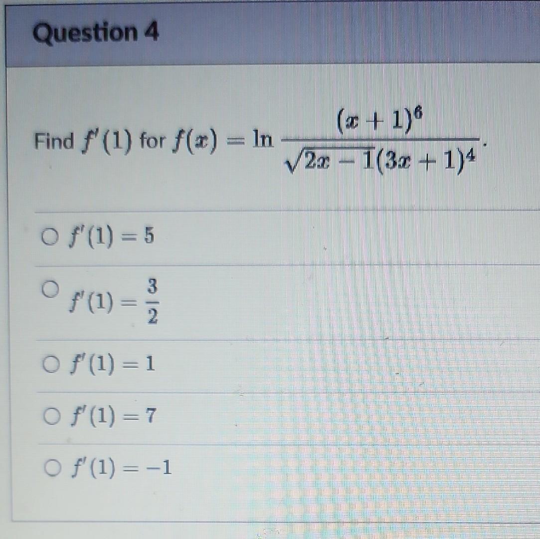 Solved f′(1) for | Chegg.com