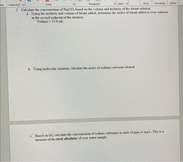 Solved 2. Calculate the concentration of Na2CO3 based on the | Chegg.com