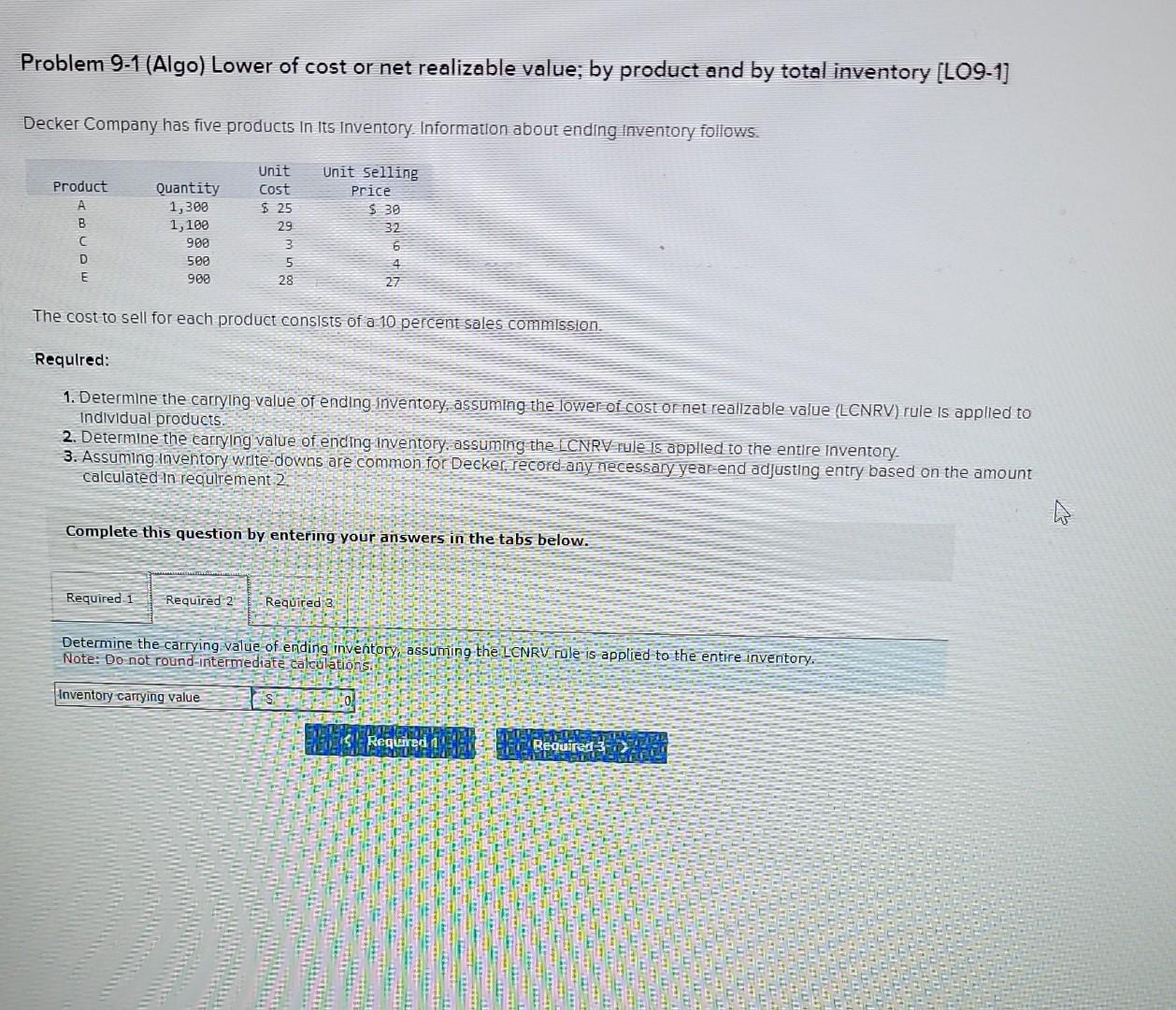 Solved Problem 9-1 (Algo) Lower of cost or net realizable | Chegg.com