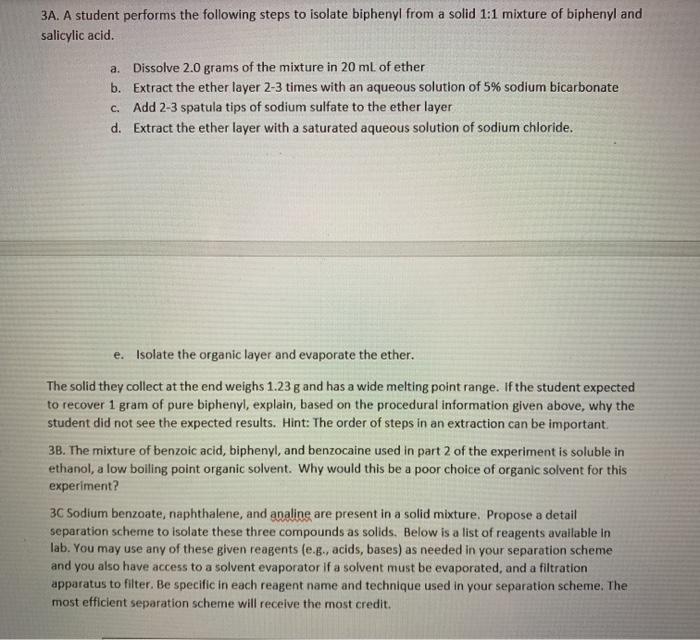 Solved 3A. A student performs the following steps to isolate | Chegg.com