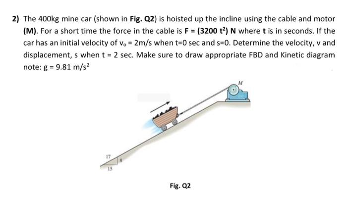 Solved The 400kg mine car (shown in Fig. Q2) is hoisted up | Chegg.com