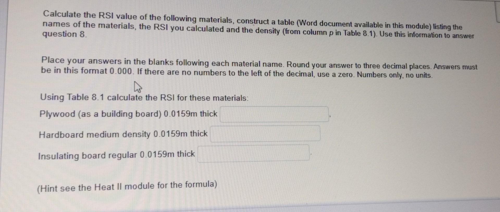 Solved Calculate the RSI value of the following materials, | Chegg.com