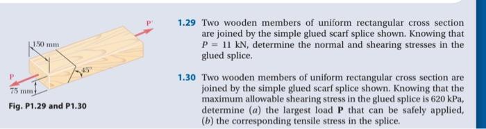 Solved 150 mm 1.29 Two wooden members of uniform rectangular | Chegg.com
