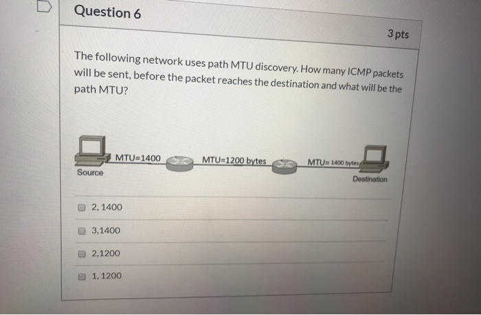 Solved Question 6 3 pts The following network uses path MTU | Chegg.com