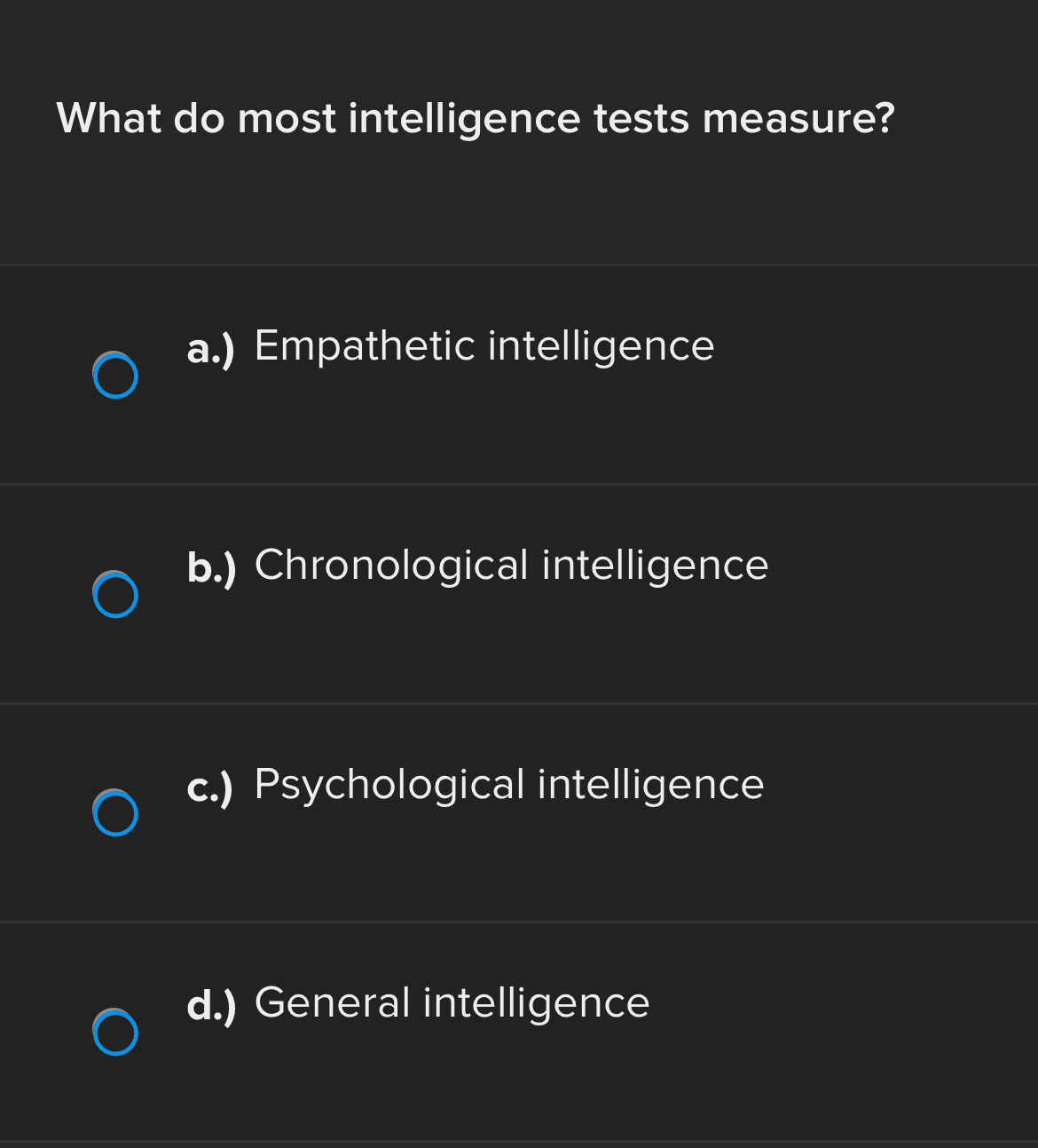 Solved What do most intelligence tests measure?a.) | Chegg.com