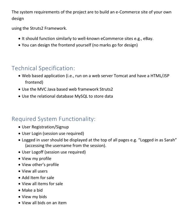 Solved The system requirements of the project are to build | Chegg.com