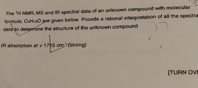 Solved The 'H NMR, ﻿MS and IR spectral data of an unknown | Chegg.com