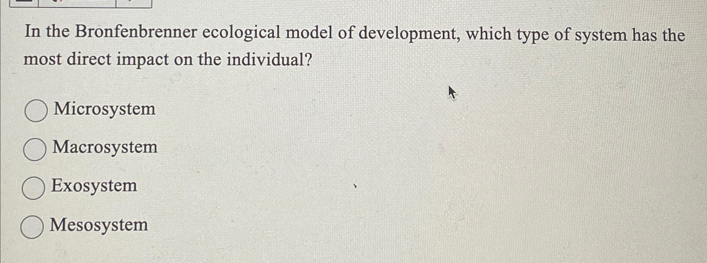 Solved In the Bronfenbrenner ecological model of | Chegg.com