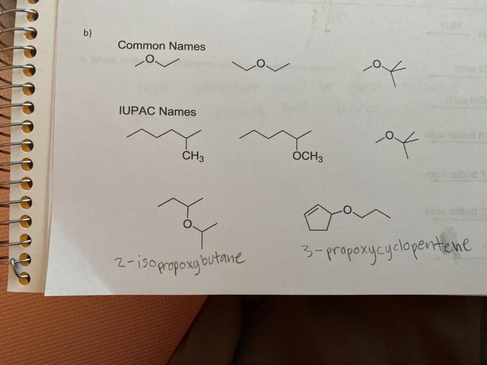 Solved b) Common Names 04 IUPAC Names of CH3 OCH3 2-iso | Chegg.com