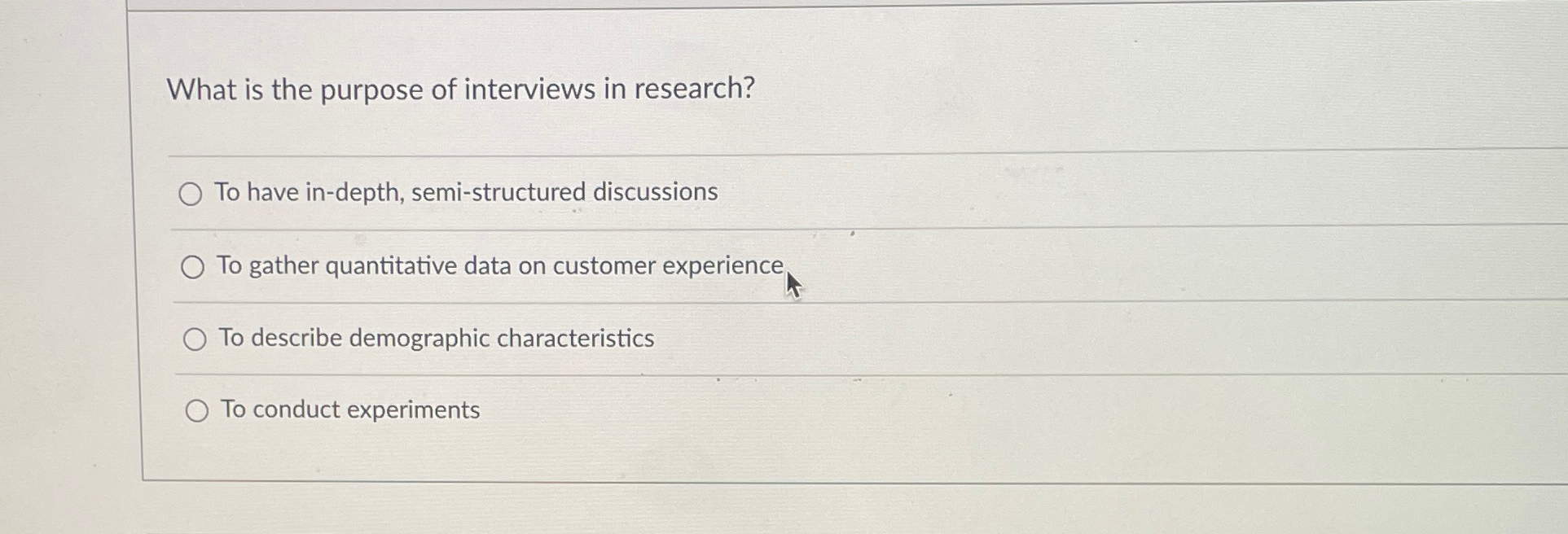 Solved What is the purpose of interviews in research?To have | Chegg.com