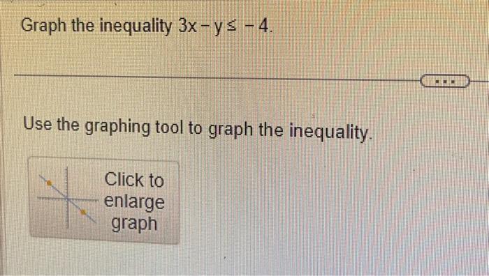 Solved Graph the inequality 3x−y≤−4 Use the graphing tool to | Chegg.com