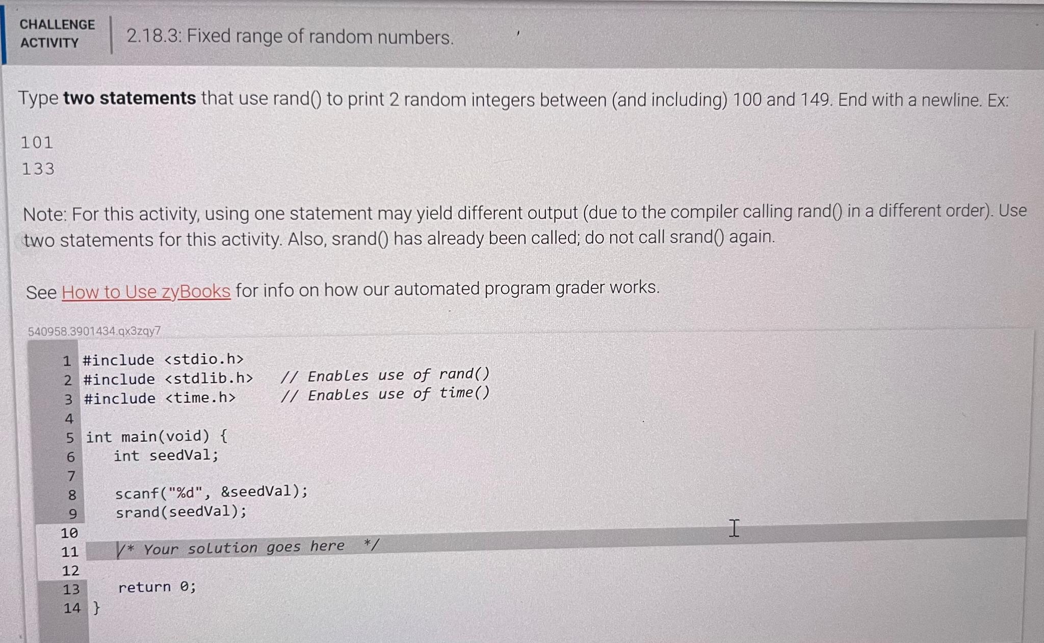 CHALLENGEACTIVITY2.18.3: Fixed range of random | Chegg.com