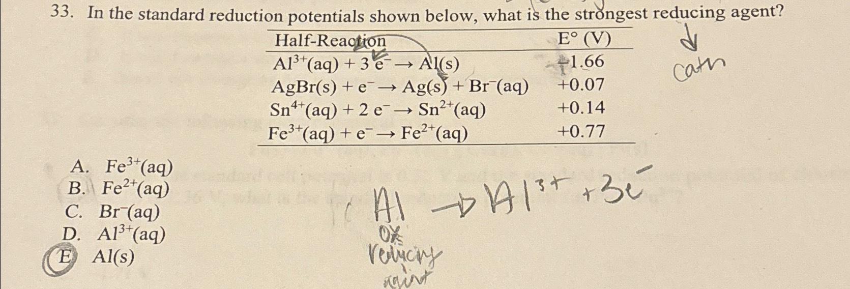 Solved In the standard reduction potentials shown below, | Chegg.com