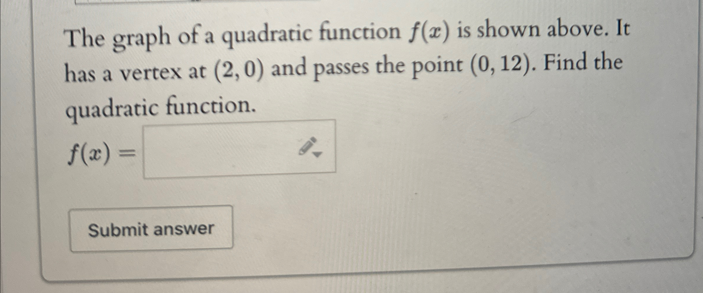 Solved The graph of a quadratic function f(x) ﻿is shown | Chegg.com