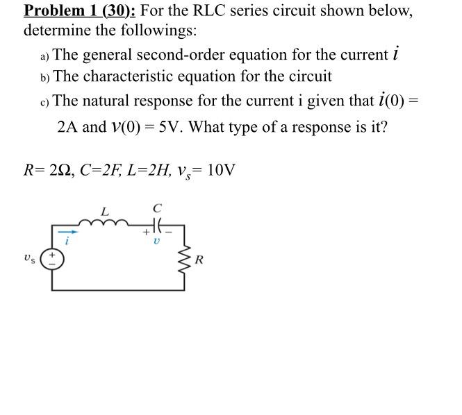 Problem 1 (30): For the RLC series circuit shown | Chegg.com