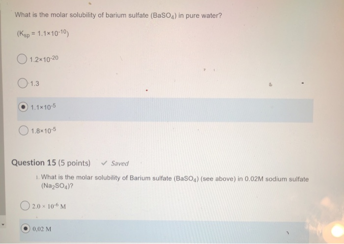 Solved 1. What is the molar solubility of Barium sulfate | Chegg.com