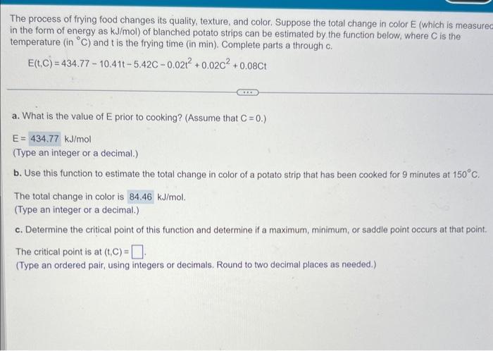 Solved The process of frying food changes its quality, | Chegg.com