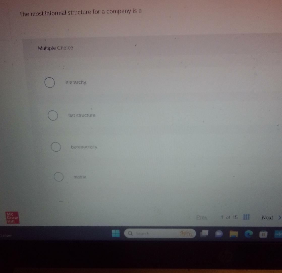 Solved The most informal structure for a company is | Chegg.com
