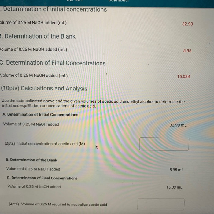Solved . Determination of initial concentrations olume of | Chegg.com