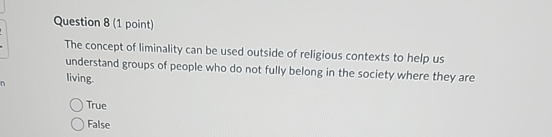 Solved Question 8 (1 ﻿point)The concept of liminality can be | Chegg.com