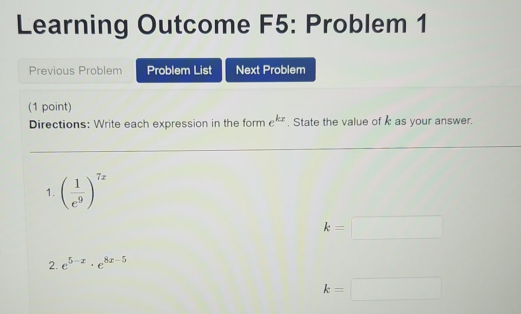 Solved Learning Outcome F5: Problem 1 (1 point) Directions: | Chegg.com