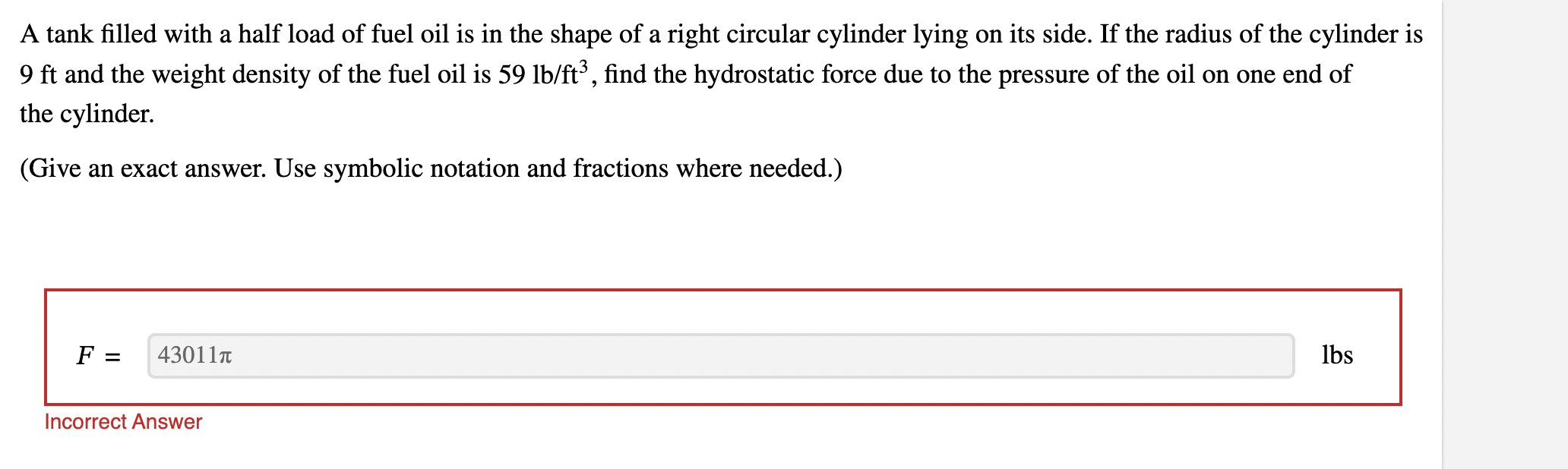 Solved A tank filled with a half load of fuel oil is in the | Chegg.com
