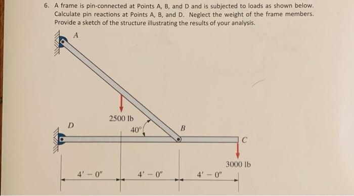 Solved 6. A frame is pin-connected at Points A, B, and D and | Chegg.com