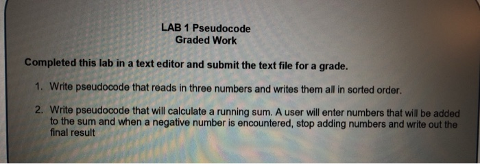 Solved LAB 1 Pseudocode Graded Work Completed this lab in a | Chegg.com