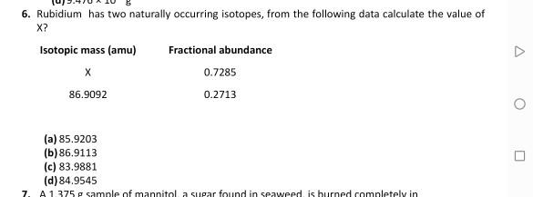 Solved 6. Rubidium has two naturally occurring isotopes, | Chegg.com