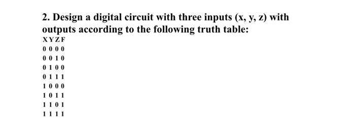 Solved 2. Design a digital circuit with three inputs (x, y, | Chegg.com