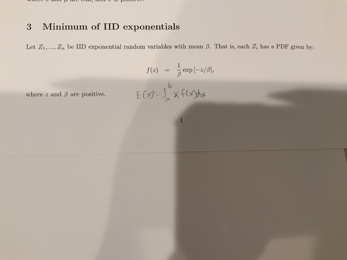 Solved 3 Minimum of IID exponentials Let Z1, ..., Zn be IID | Chegg.com