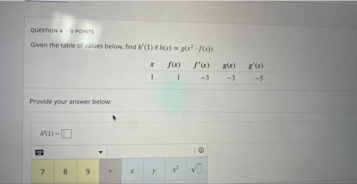 Solved Given the table of values below, find h′(1) if | Chegg.com