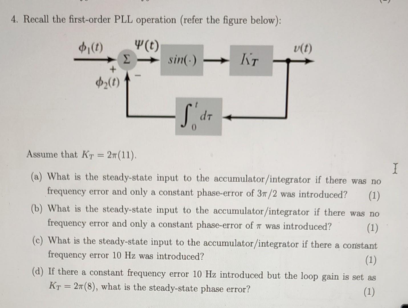 . 4. Recall the first-order PLL operation (refer the | Chegg.com