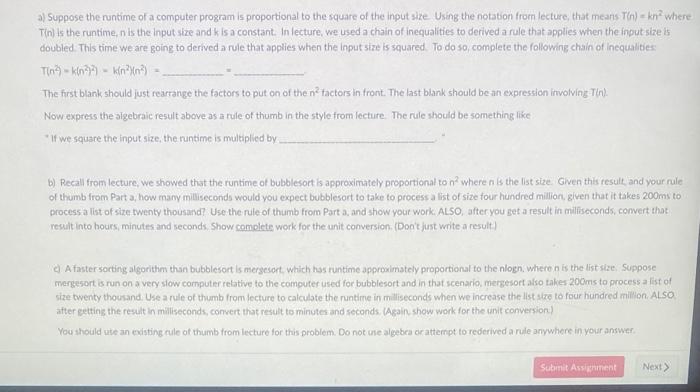 Solved a) Modify our analysis of bubble sort to count the | Chegg.com