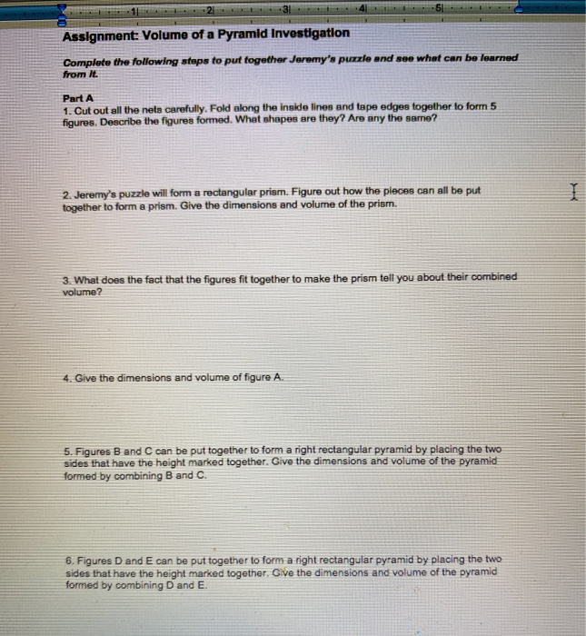 Assignment: Volume of a Pyramid Investigation | Chegg.com