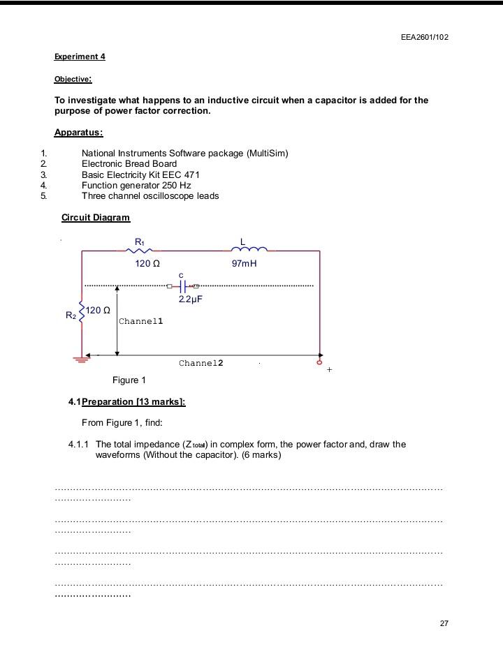 Solved 1. 12445 EEA2601/102 Experiment 4 Objective: To | Chegg.com