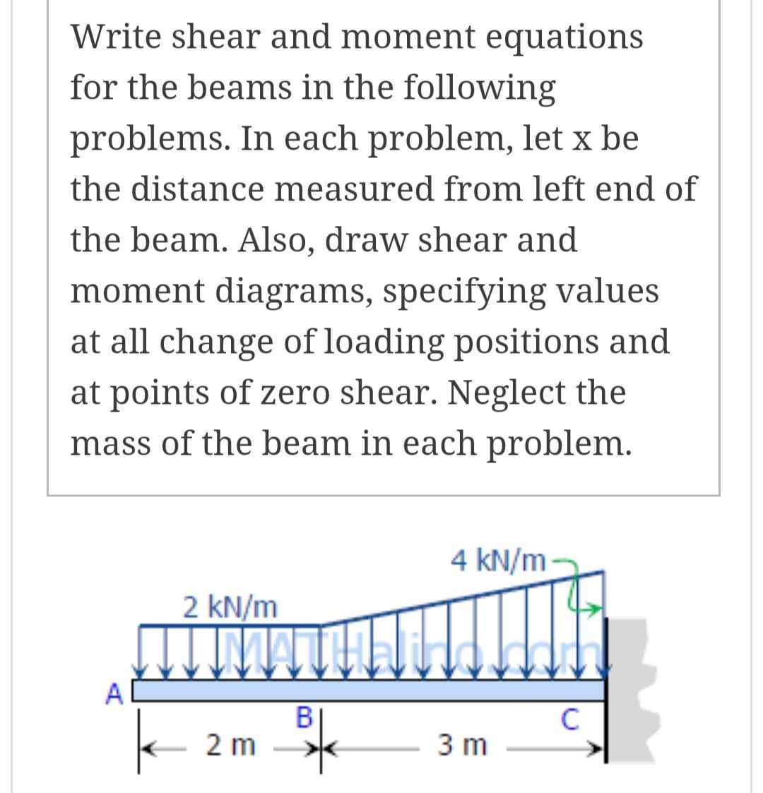 Solved Write shear and moment equations for the beams in the | Chegg.com