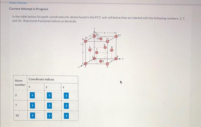 Solved In the table below list point coordinates for atoms | Chegg.com
