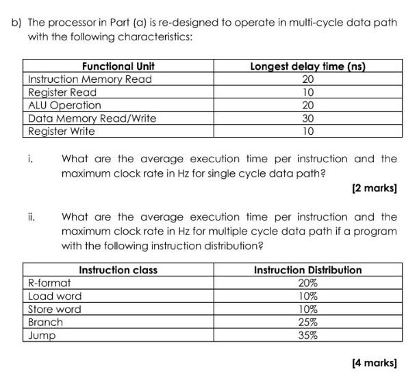 Solved b) The processor in Part (a) is re-designed to | Chegg.com
