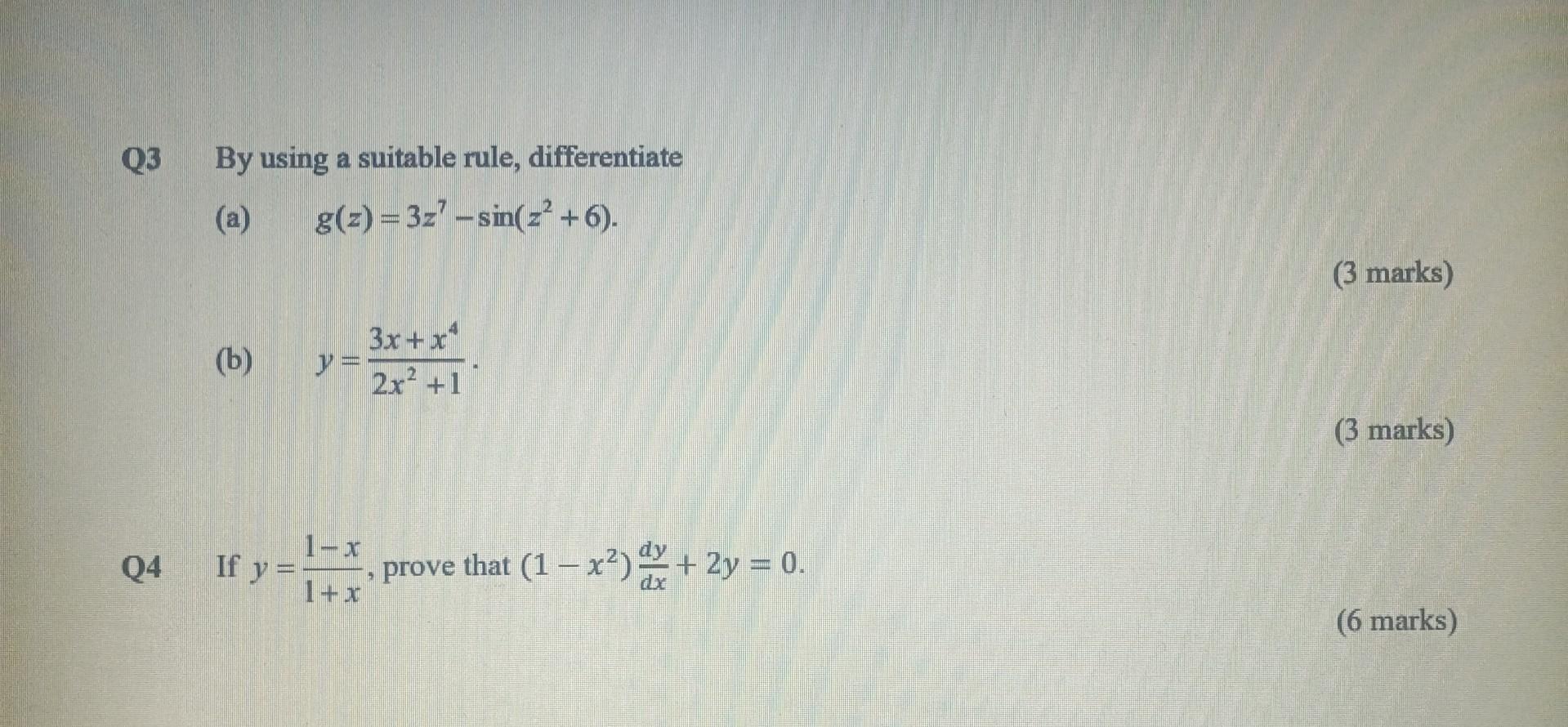 Solved Q3 By using a suitable rule, differentiate (a) g(z) | Chegg.com