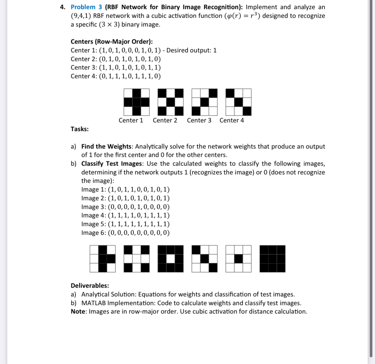 Solved Problem 3 (RBF Network for Binary Image Recognition): | Chegg.com