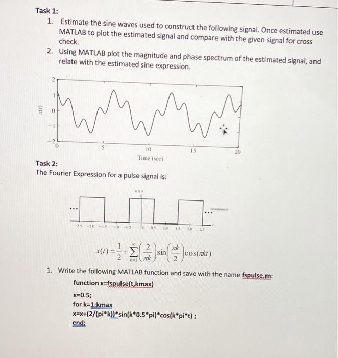 Task 1: 1. Estimate the sine waves used to construct | Chegg.com