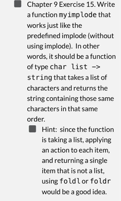 Solved Chapter 9 Exercise 15 Write A Function My Implode