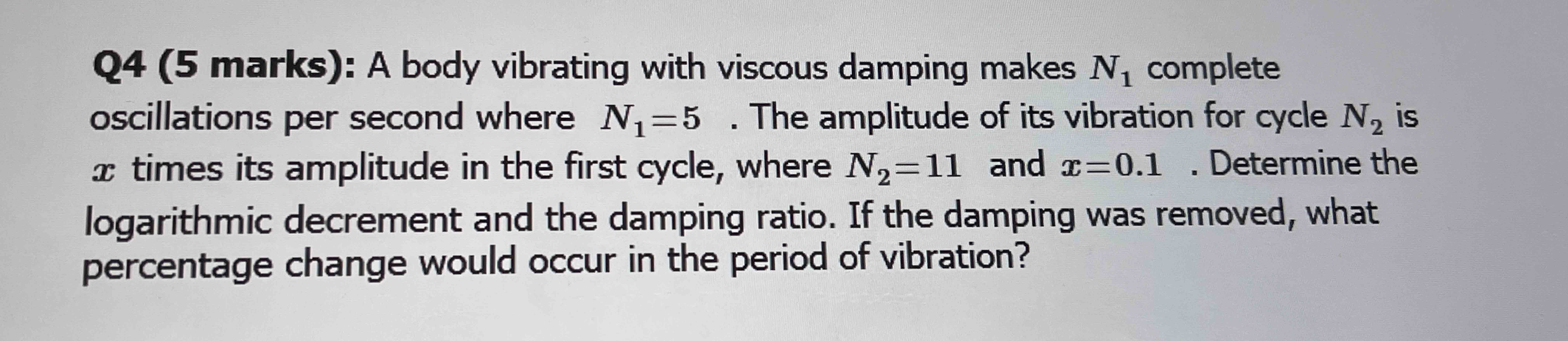 Solved Q4 (5 ﻿marks): A body vibrating with viscous damping | Chegg.com