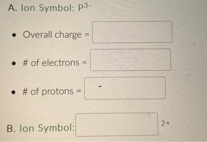 Solved A. Ion Symbol: P3− - Overall charge = - # of | Chegg.com