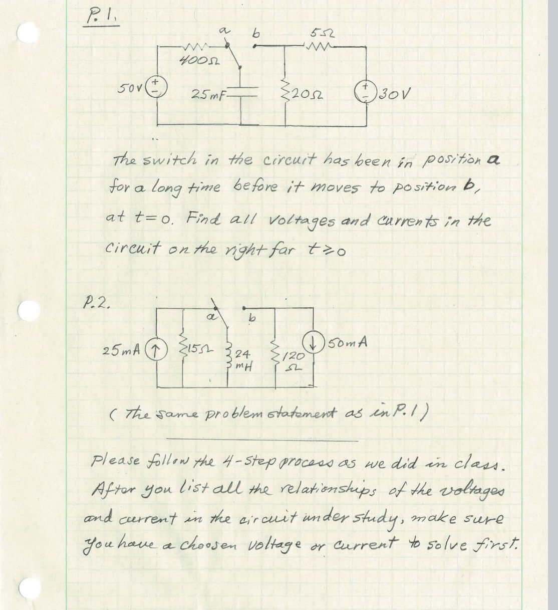 Solved P. 1The switch in the circuit has been in position a | Chegg.com