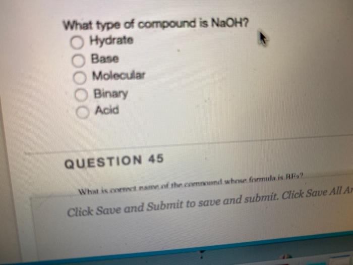 Solved What type of compound is NaOH? Hydrate Base Molecular | Chegg.com