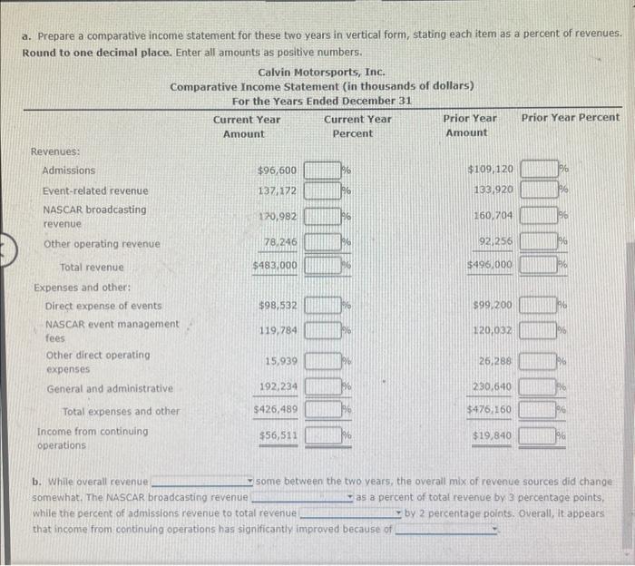 Solved a. Prepare a comparative income statement for these | Chegg.com
