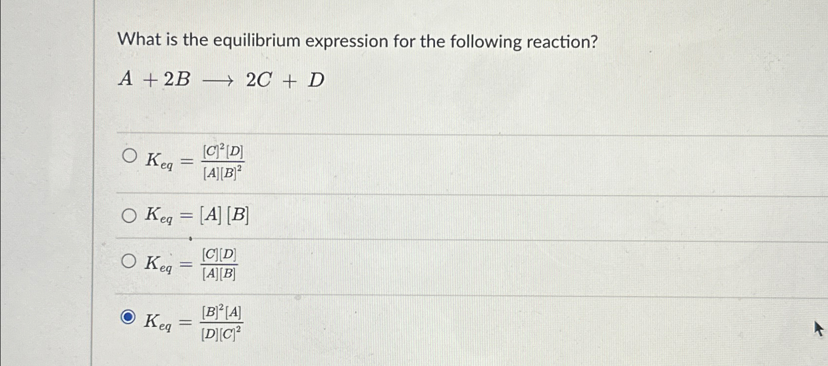 Solved What is the equilibrium expression for the following | Chegg.com