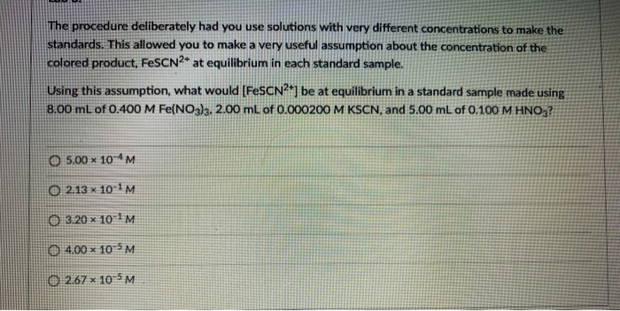 Solved Consider the following chemical equilibrium. Fe3+ + | Chegg.com